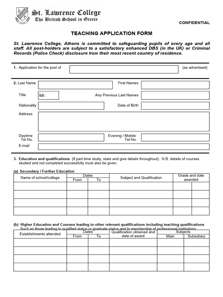 SLC Teaching Application Form 2023 | PDF