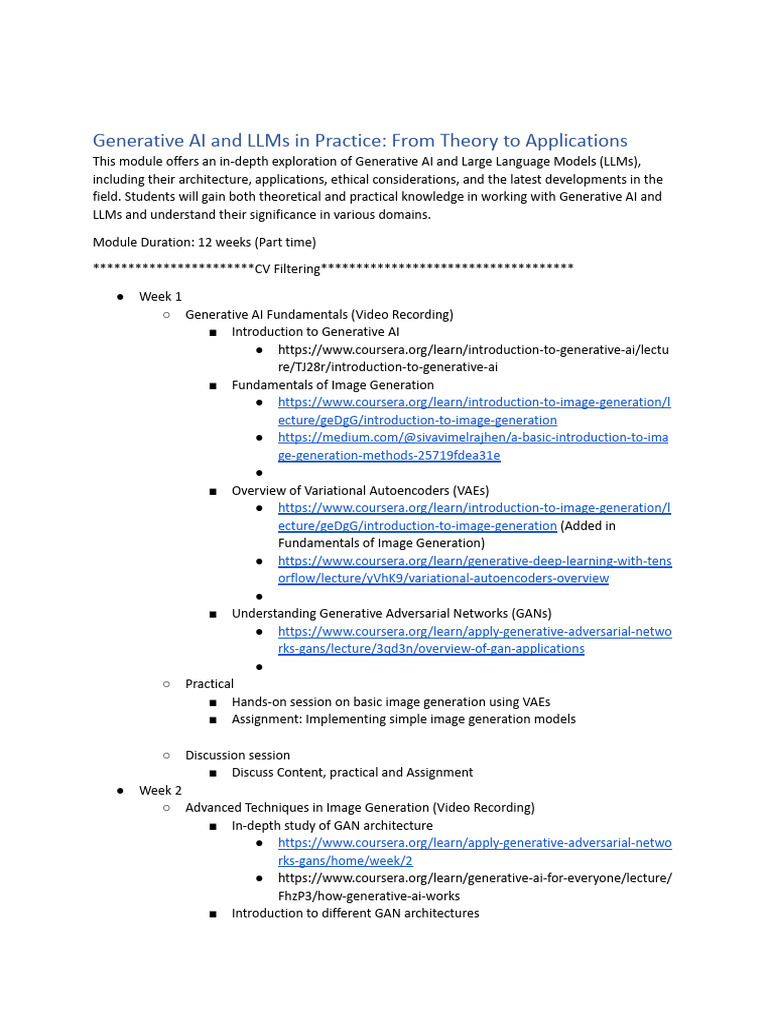 Generative AI & LLMs Course Overview | PDF | Artificial Intelligence ...