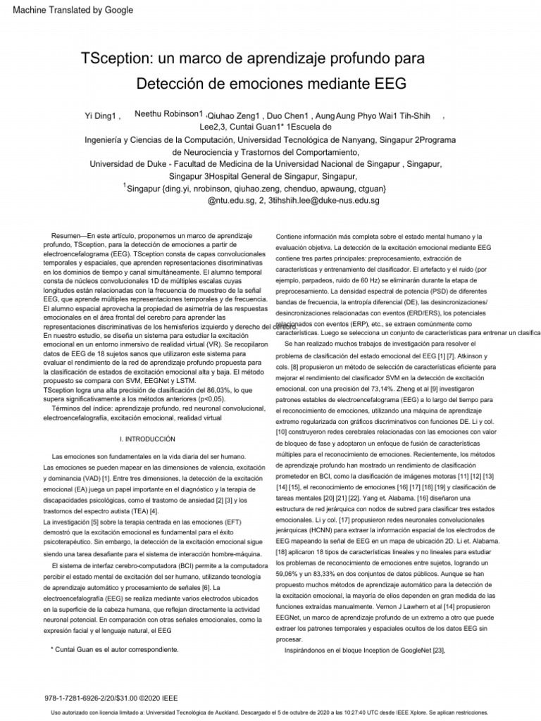 Tsception A Deep Learning Framework For Emotion Detection Using Eeg Dingy Otros 2020 Pdf
