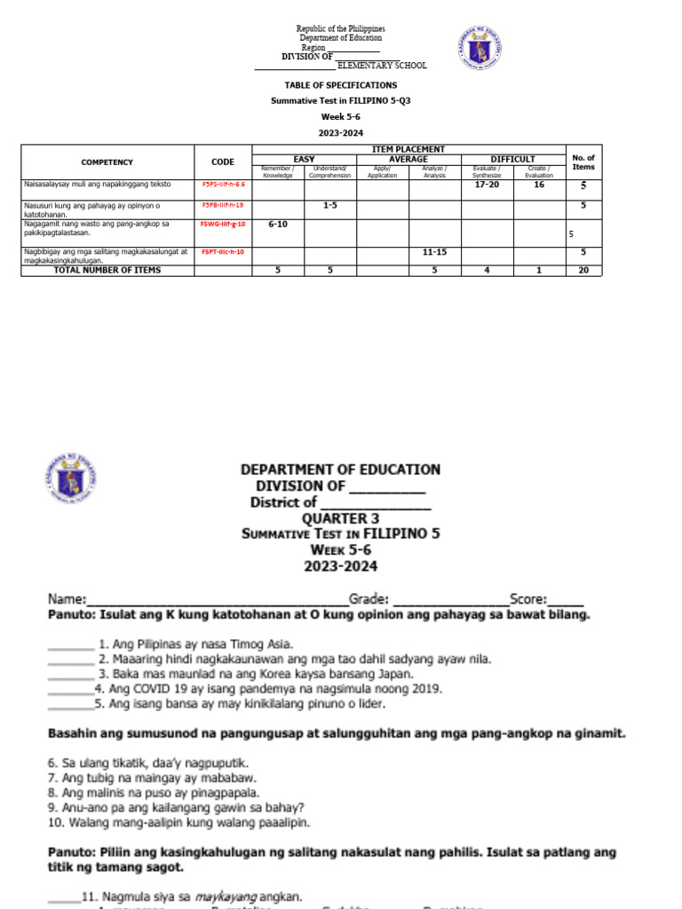 ST3 - Filipino 5 - Q3 | PDF