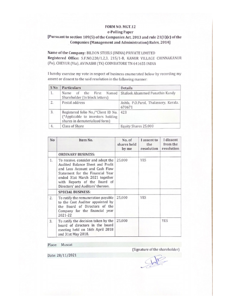 Form No. MGT.12 | PDF