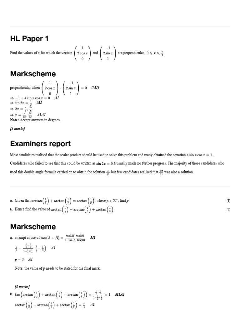 markscheme-HL-paper1 TRIG | PDF | Trigonometric Functions | Complex Number