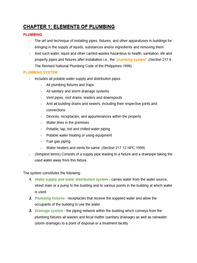 Chap 1-2 PLUMBING NOTES | PDF | Home & Garden | Technology & Engineering