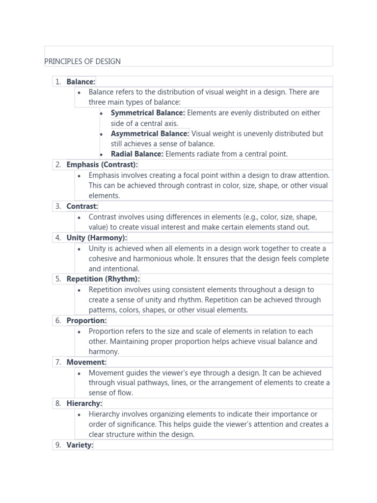 Principles of Design Creative Art Grade 8 | PDF