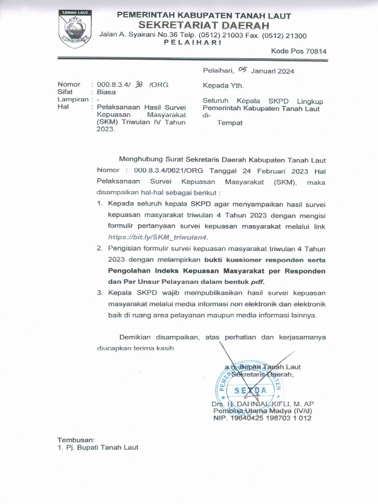 Surat Pelaksanaan SKM Triwulan 4 - 000006 | PDF