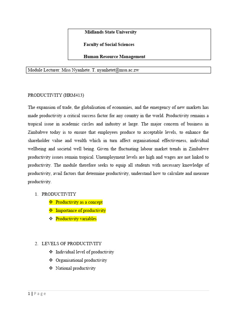 HRM 413 - Productivity Notes by Miss T | PDF | Labour Economics ...