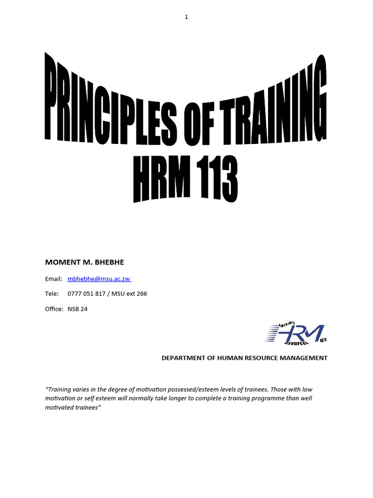 HRM 113-Principles of Training | PDF