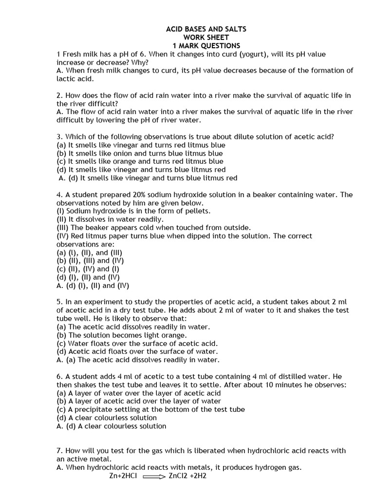 Acid Bases and Salts | PDF | Science & Mathematics