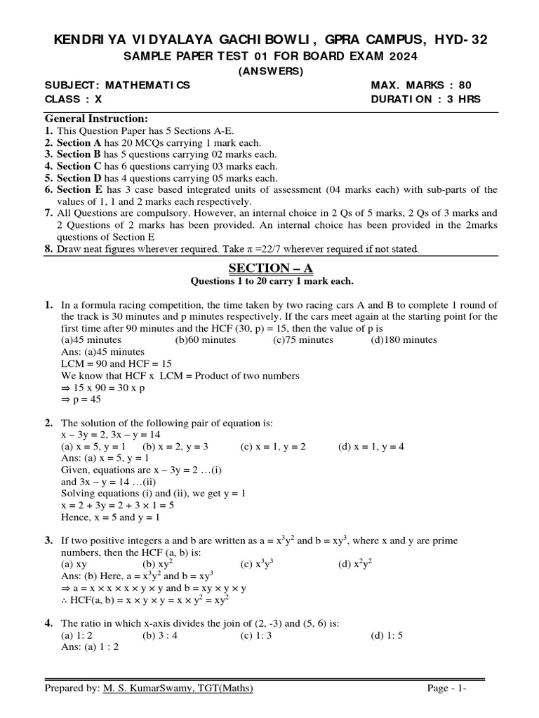 CBSE X 1 To 9 QP 2023-2024 | PDF | Area | Sphere