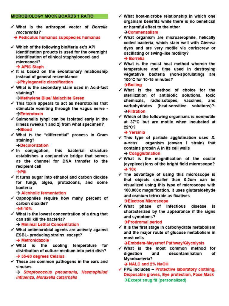 Microbiology Mock Boards 1 Ratio | PDF | Bacteria | Staining