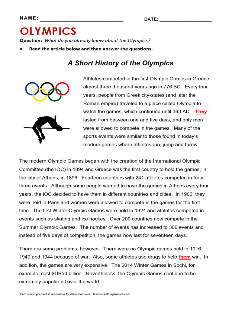 6thgrade - Lesson Olympics History1 | PDF