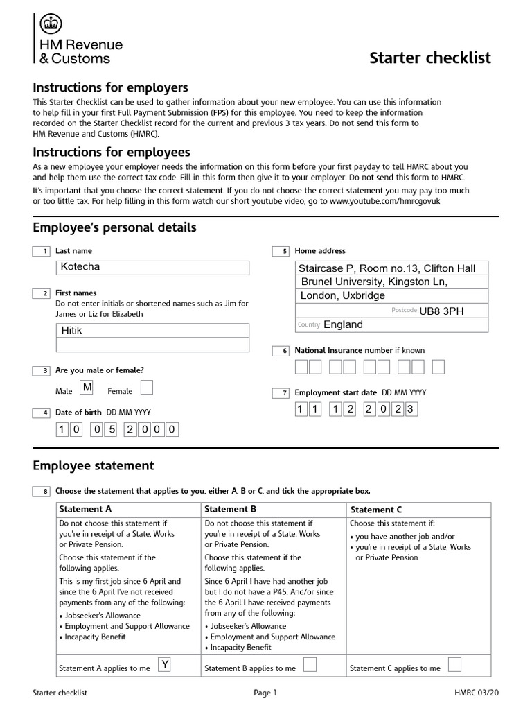 Starter Checklist English | PDF