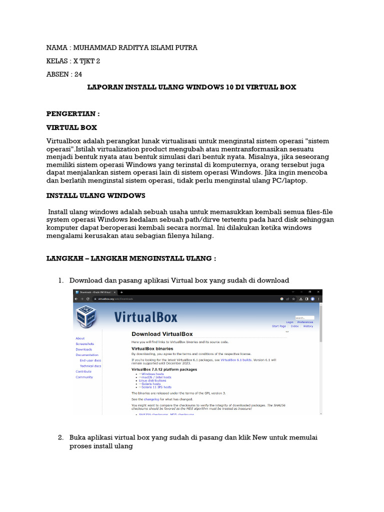Laporan Install Ulang Virtual Box - Muhammad Raditya IP-1 | PDF