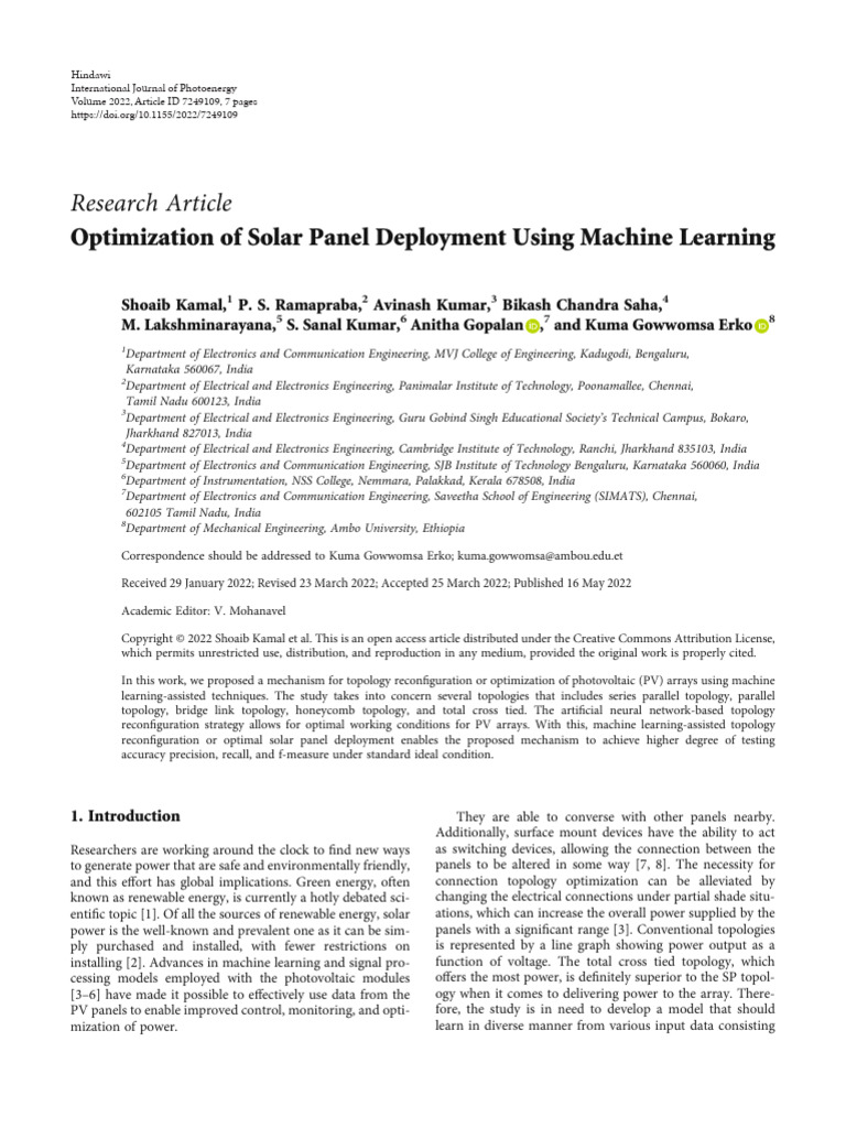 Optimization of Solar Panel Deployment Using Machi | PDF