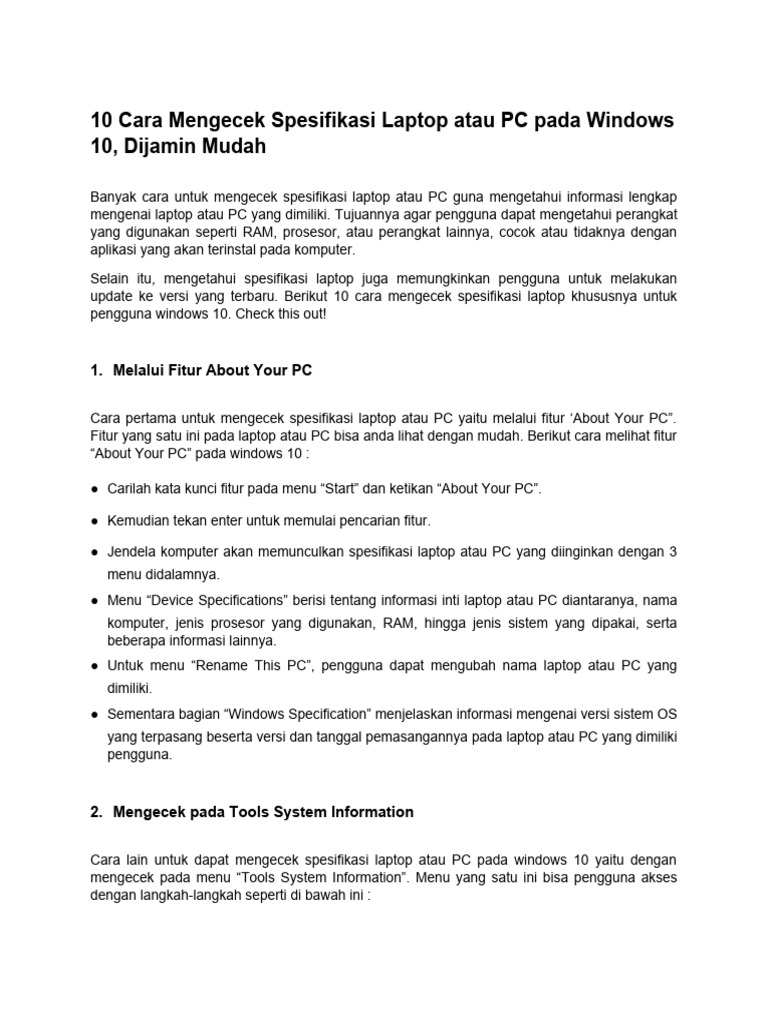 03 - 10 Cara Mengecek Spesifikasi Laptop Atau PC Pada Windows 10 ...