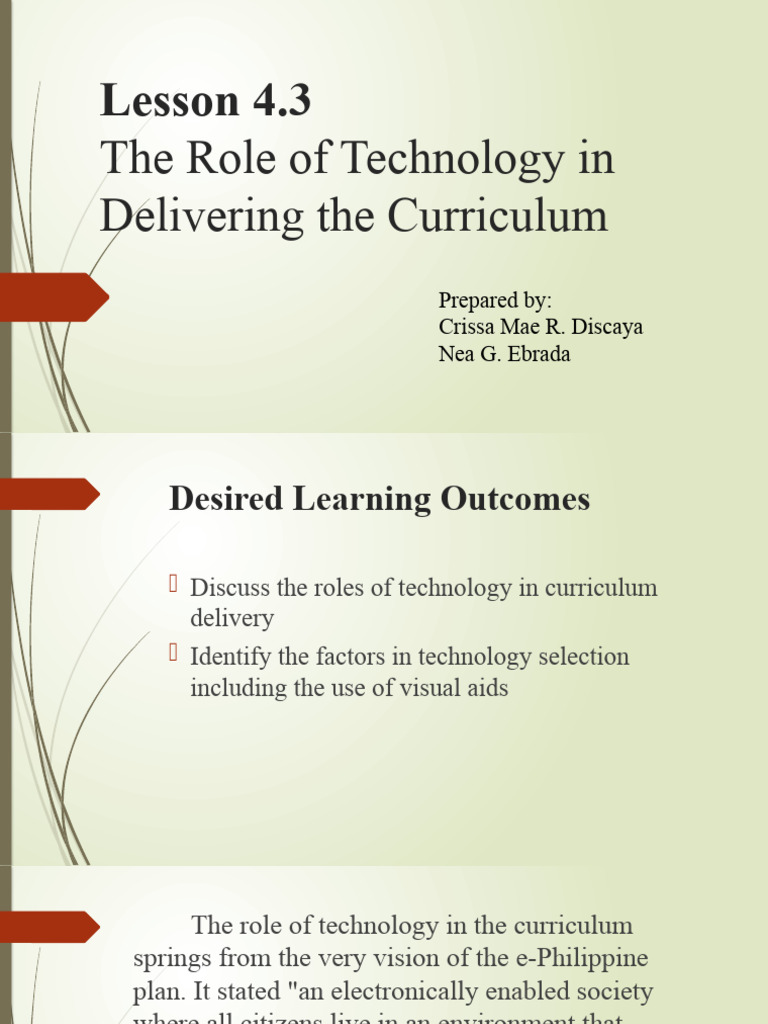 Lesson 4.3 The Role of Technology in Delivering The Curriculum | PDF