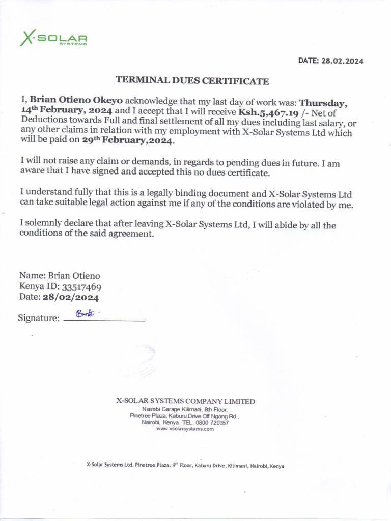 TERMINAL DUES CERTIFICATE- signed | PDF