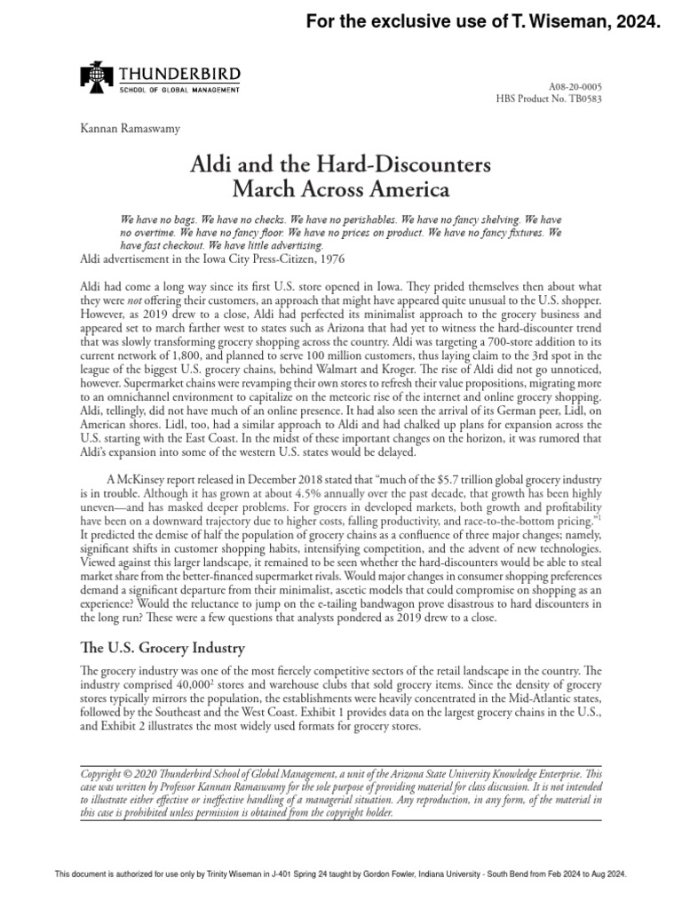 Strategic Management - Aldi's Case-2 | PDF | Grocery Store | Retail