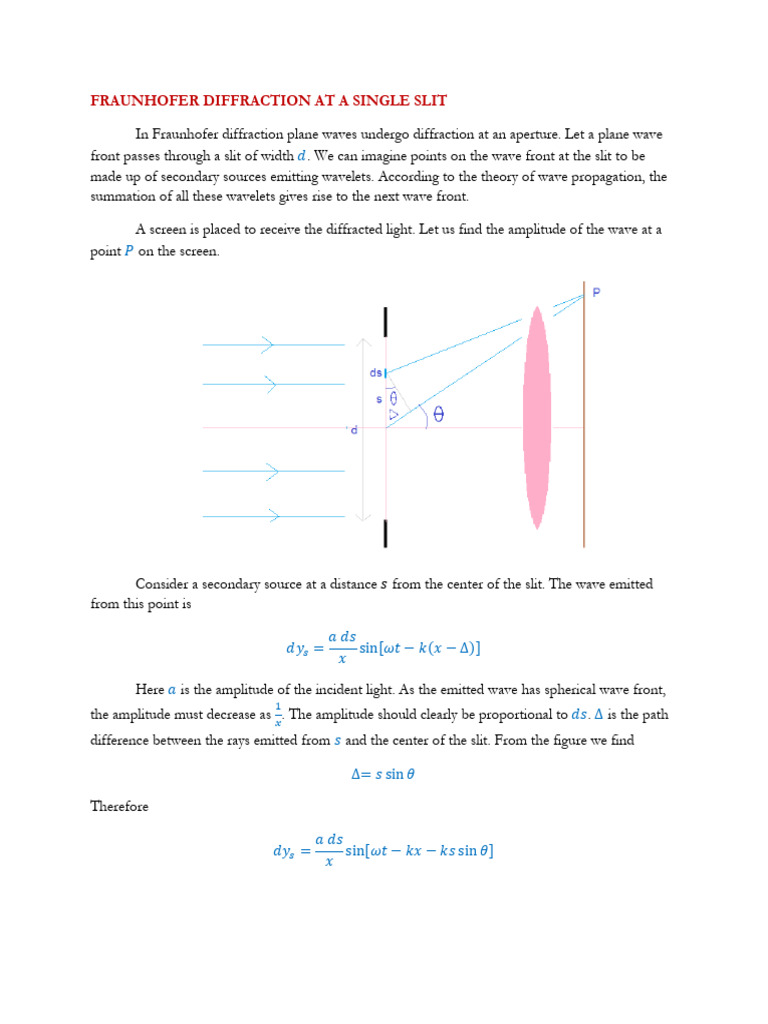 Fraunhofer Diffraction Single Slit | PDF