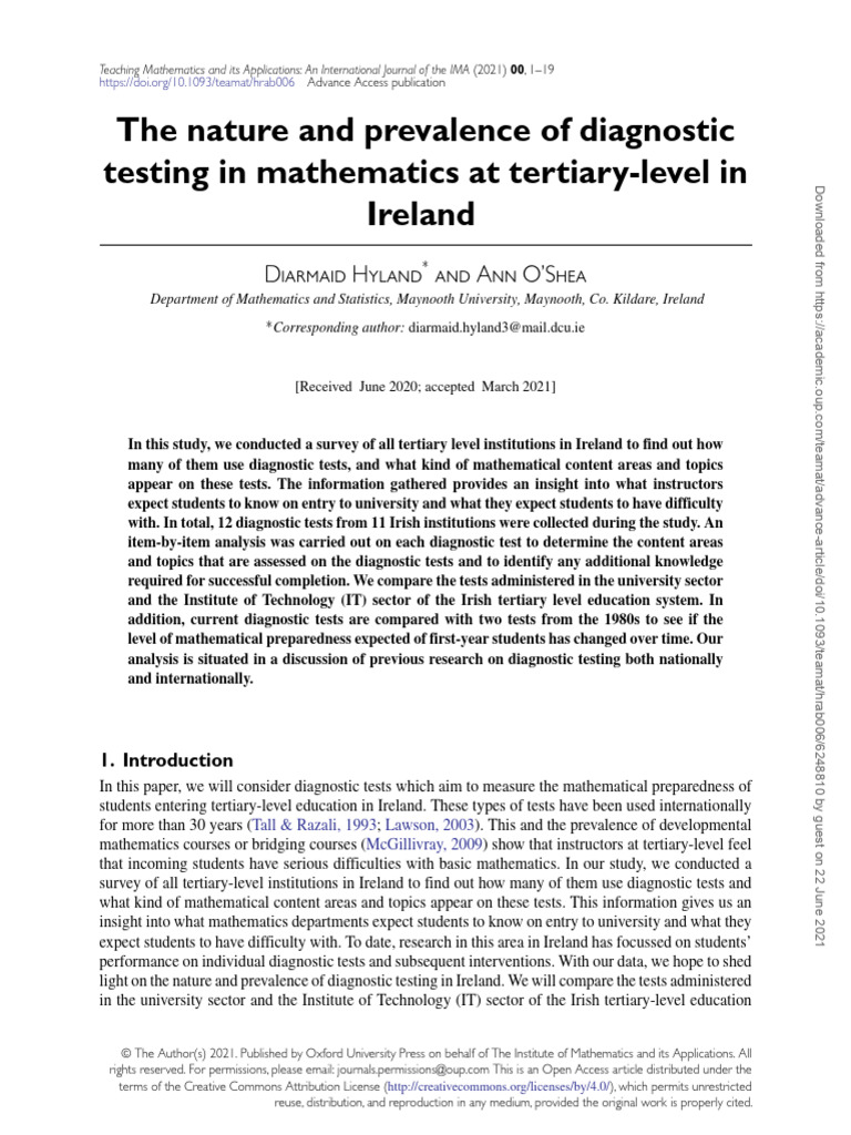 The Nature and Prevalence of Diagnostic Testing in Mathematics at ...