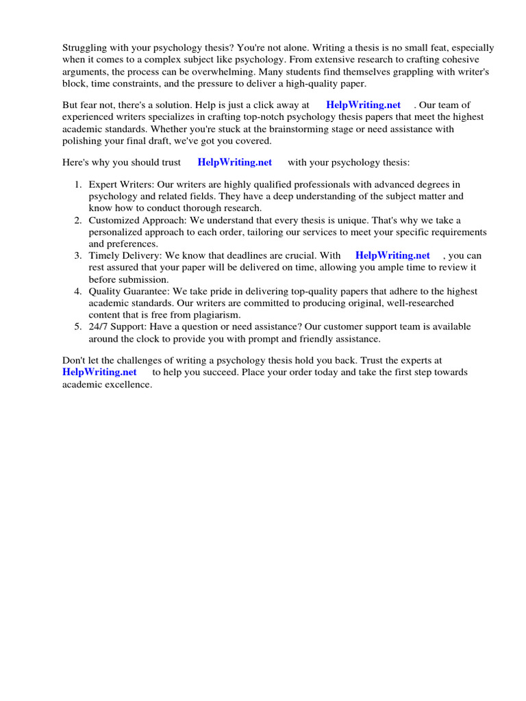 Sample Psychology Thesis Paper | PDF