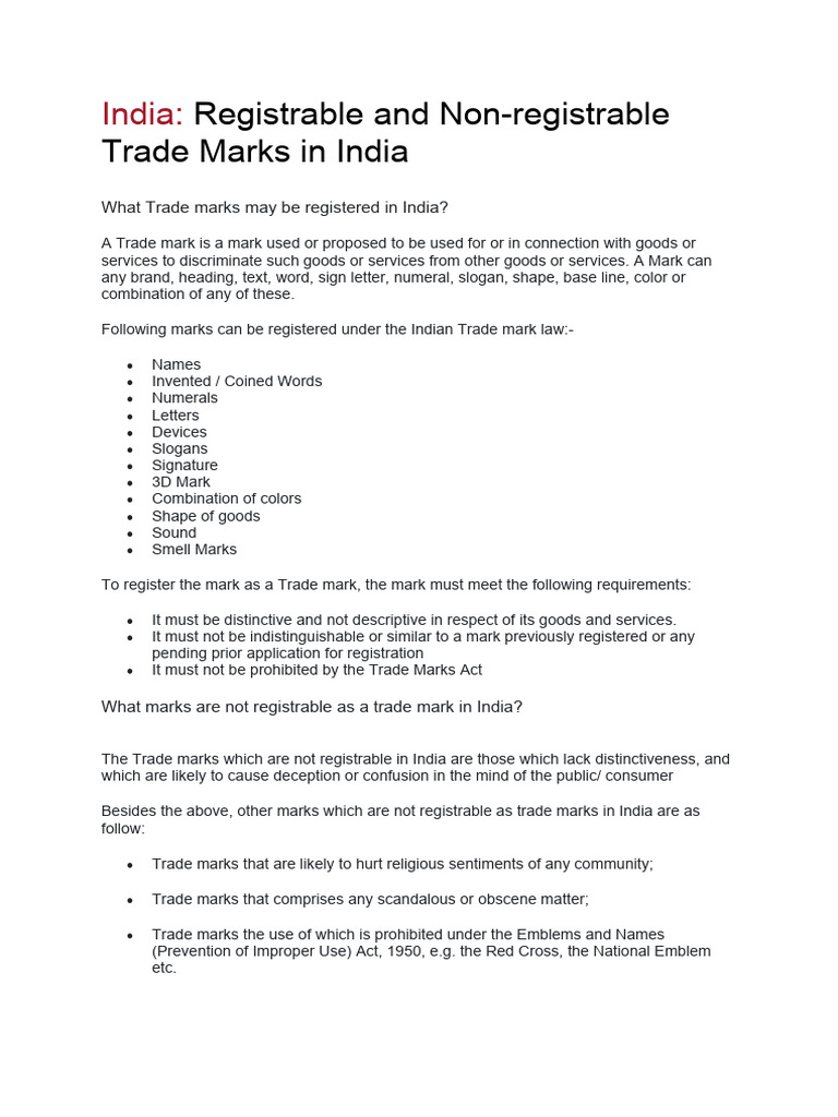 Registrable and Non Registrable TM | PDF