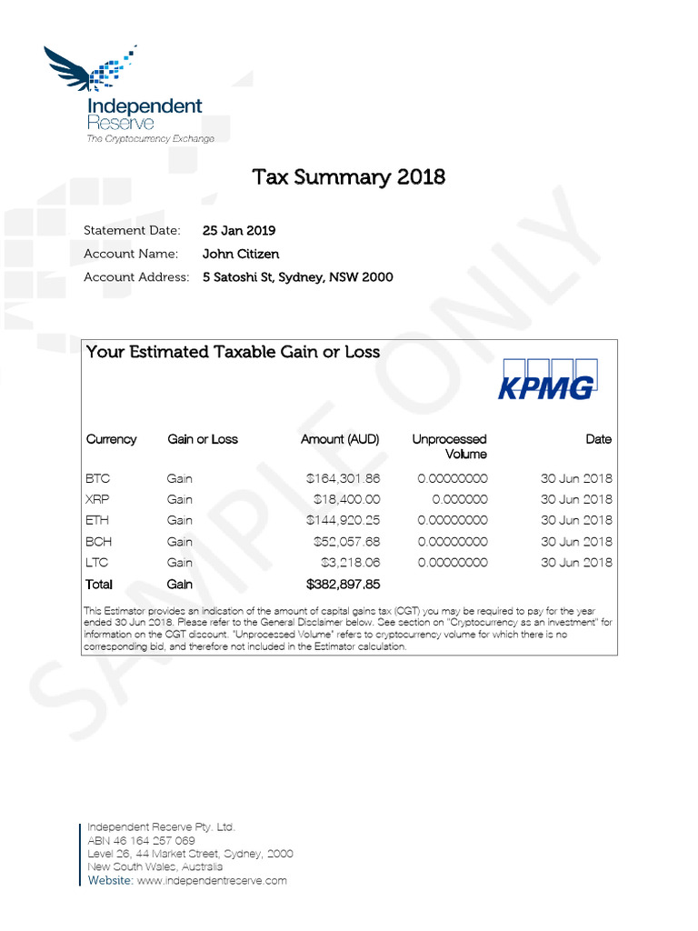 TaxSummary Sample | PDF | Cryptocurrency | Capital Gains Tax