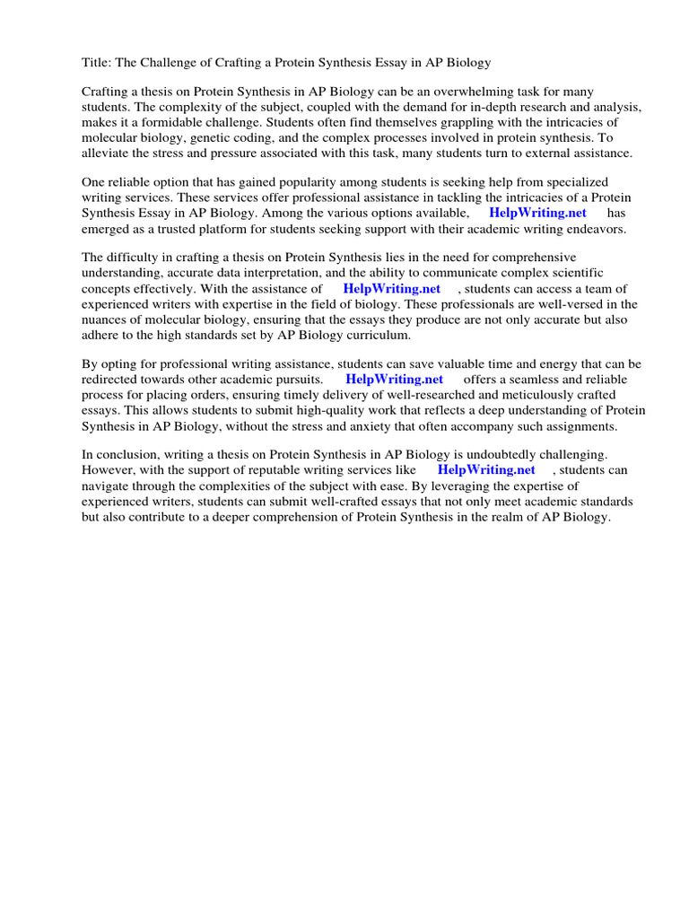 Protein Synthesis Essay AP Biology | PDF | Rna | Dna