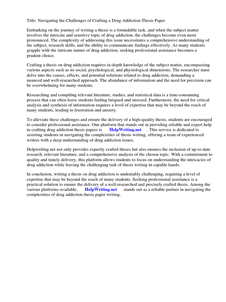 Drug Addiction Thesis Paper | PDF