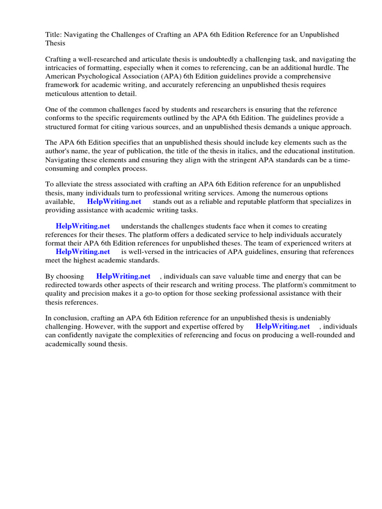 Apa 6th Edition Reference Unpublished Thesis | PDF | Apa Style | Citation