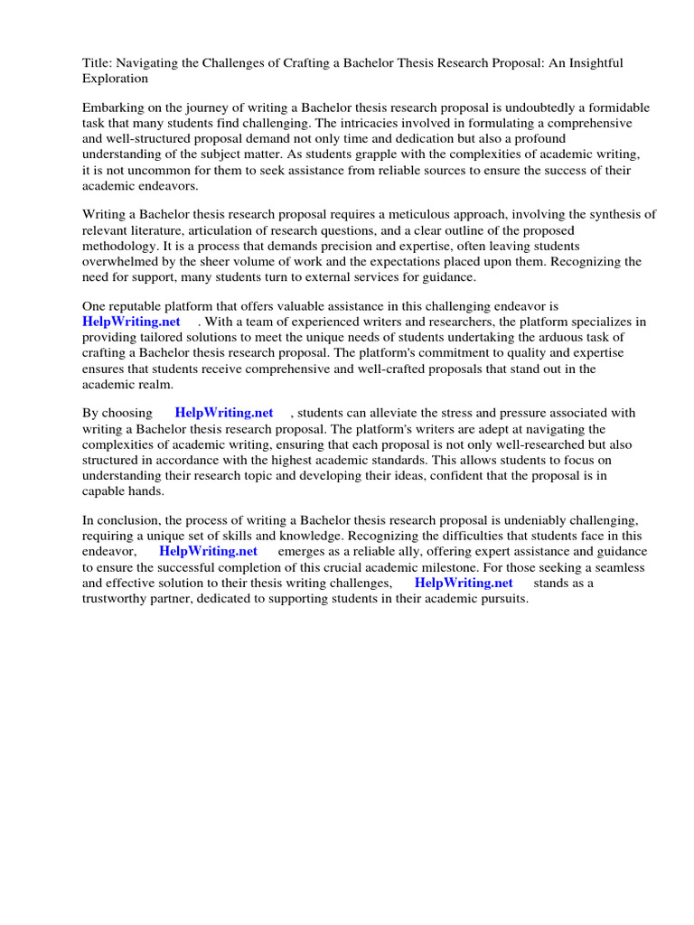 Bachelor Thesis Research Proposal Example | PDF