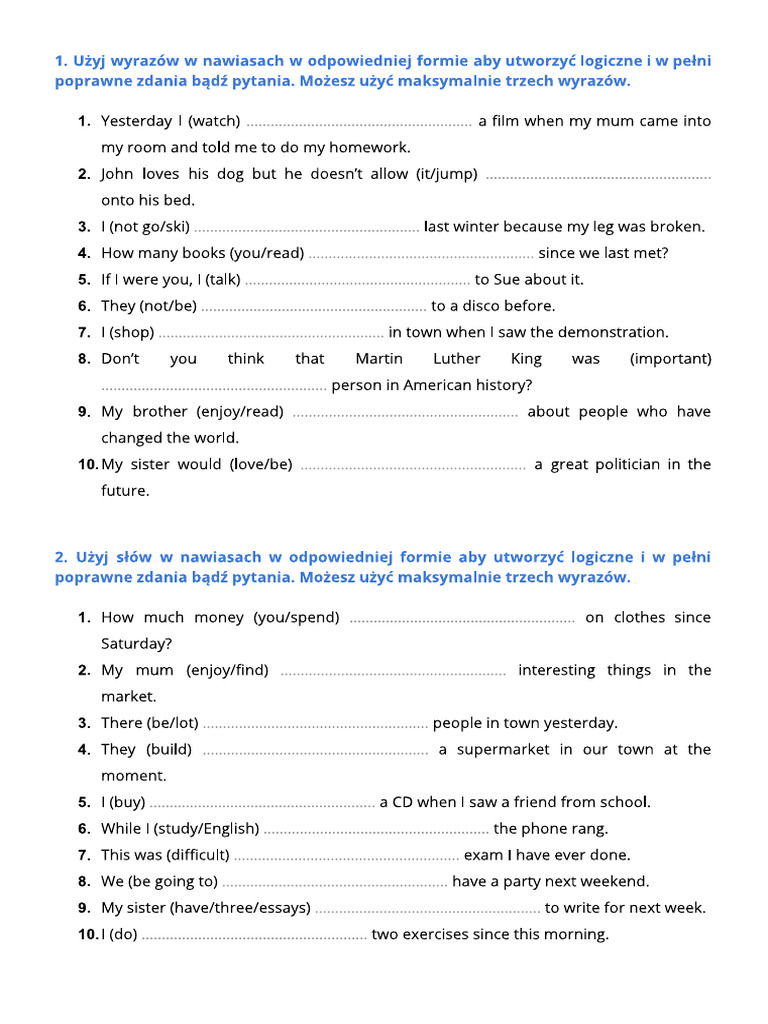 Egz 8kl J.ang Uzupełnianie Zdań | PDF