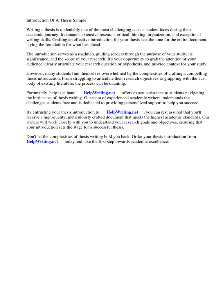 Introduction of a Thesis Sample | PDF