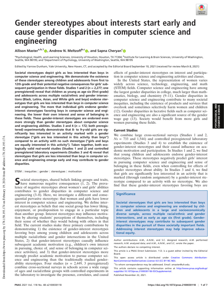 Gender Stereotypes in STEM Interests | PDF | Stereotypes | Gender Studies