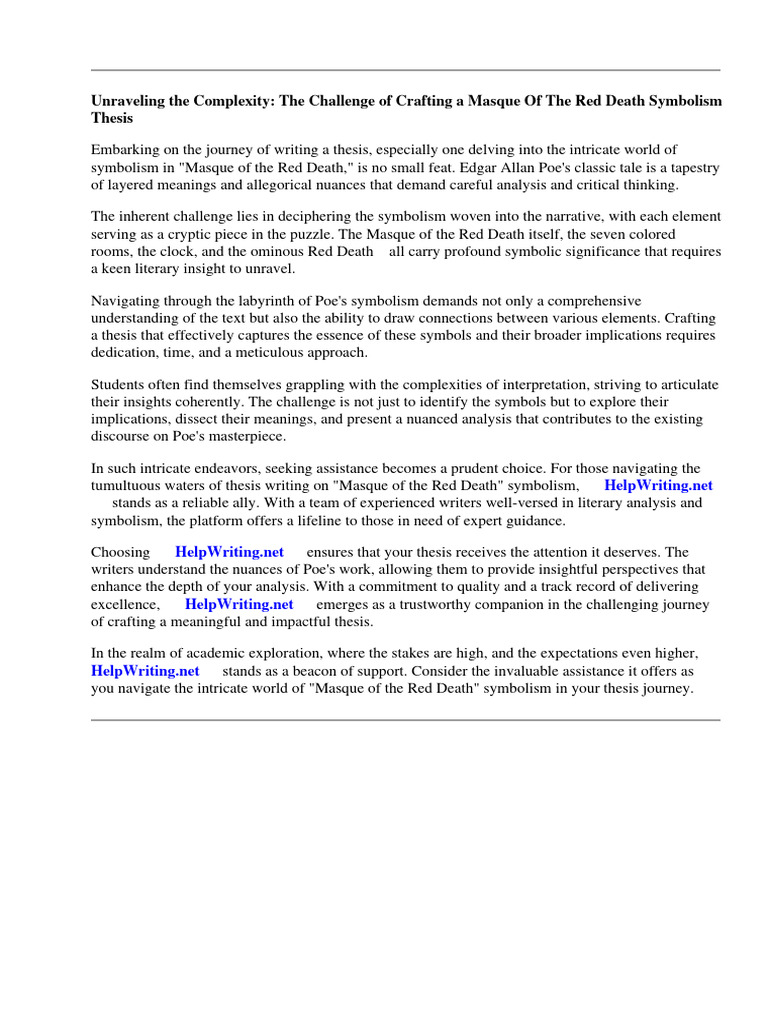 Masque of The Red Death Symbolism Thesis | PDF | General Fiction