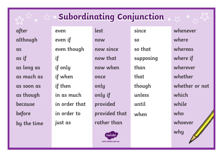 Subordinating Conjunctions Word Mat - Ver - 2 | PDF