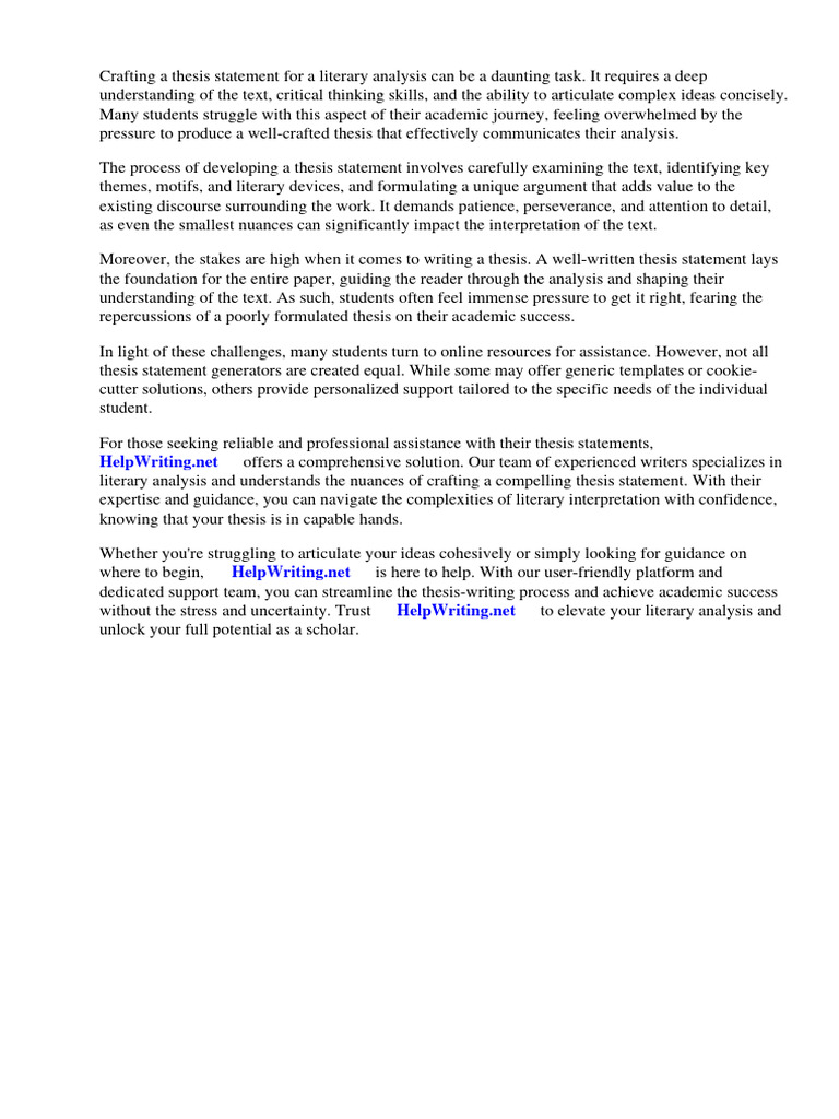 Thesis Statement Builder For Literary Analysis | PDF | Career & Growth