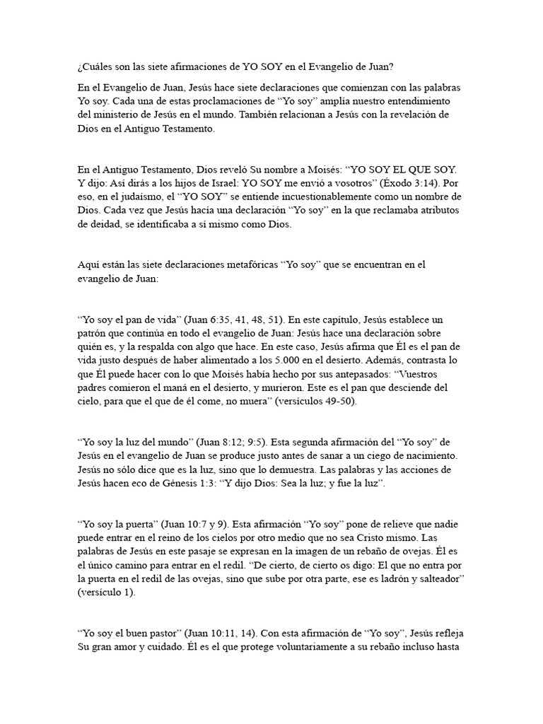 los Yo Soy de Jesus | PDF | Jesús | Evangelio de juan