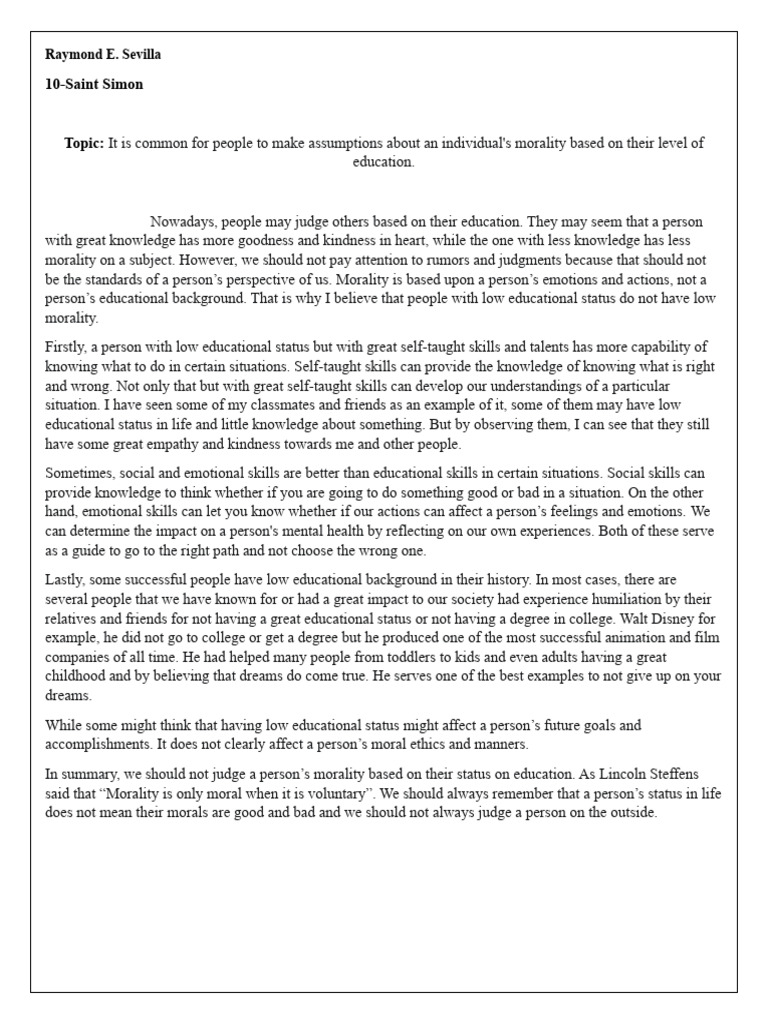 Argumentative Essay | PDF | Knowledge | Morality