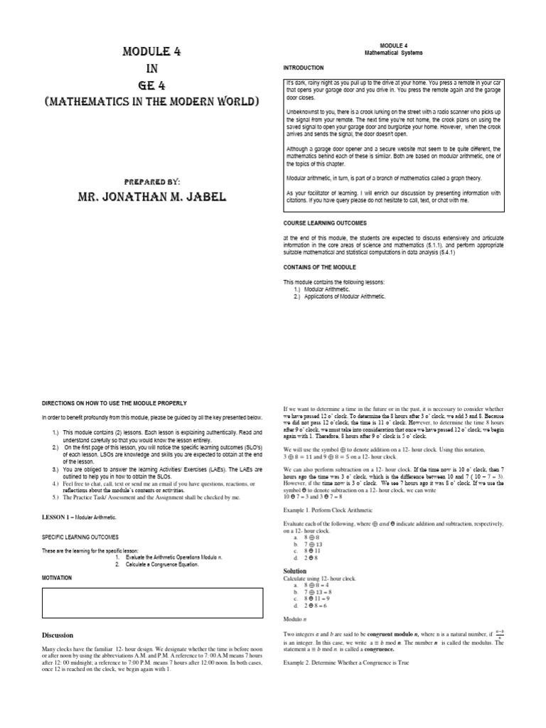 Module 4 GE | PDF | Mathematics | Arithmetic