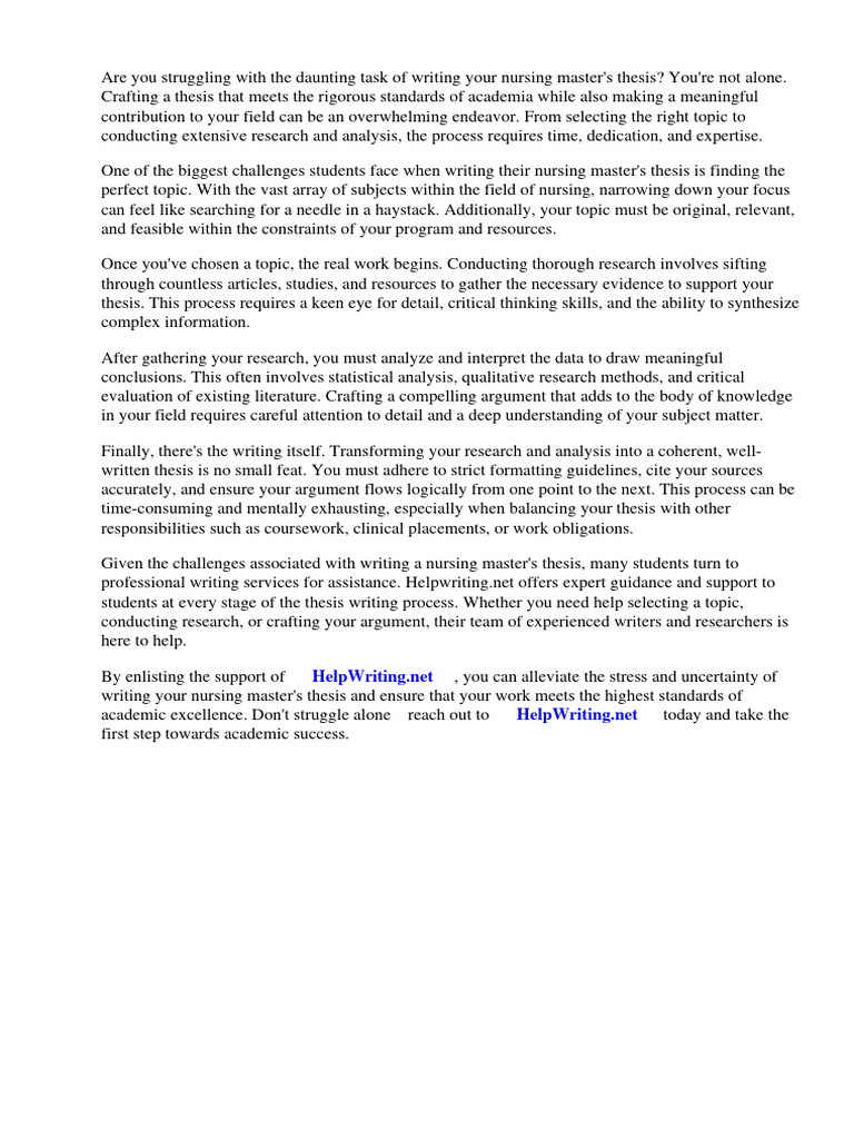 Nursing Masters Thesis Topics | PDF