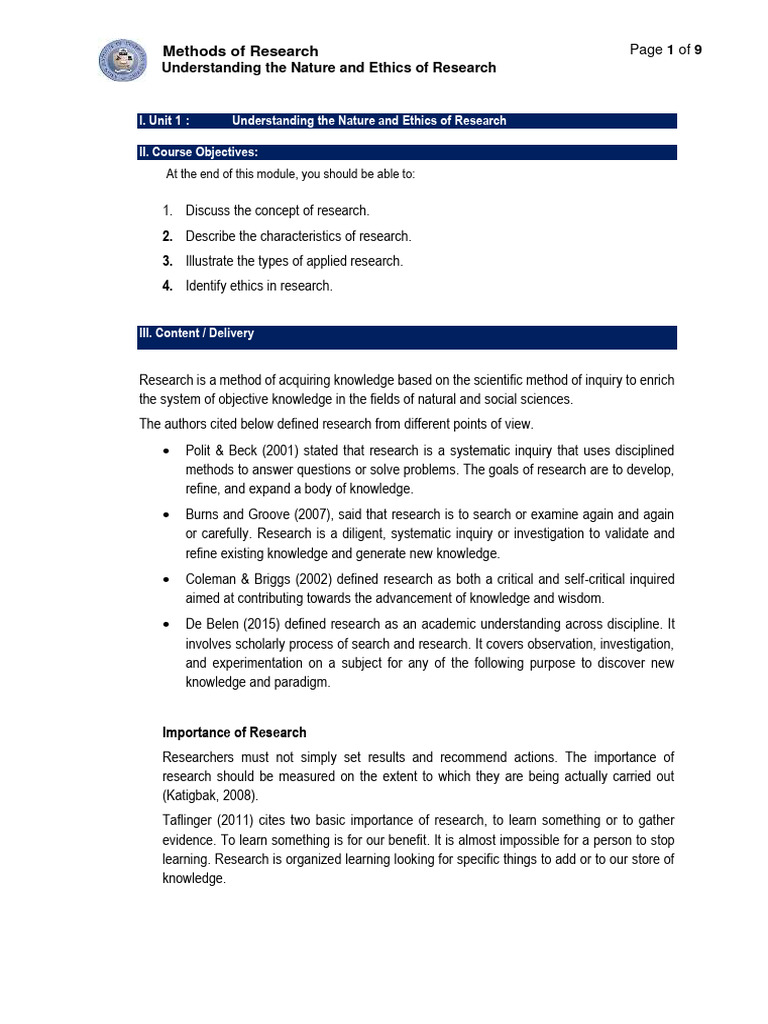 Unit 1 Basic Concept in Research | Download Free PDF | Evaluation | Science