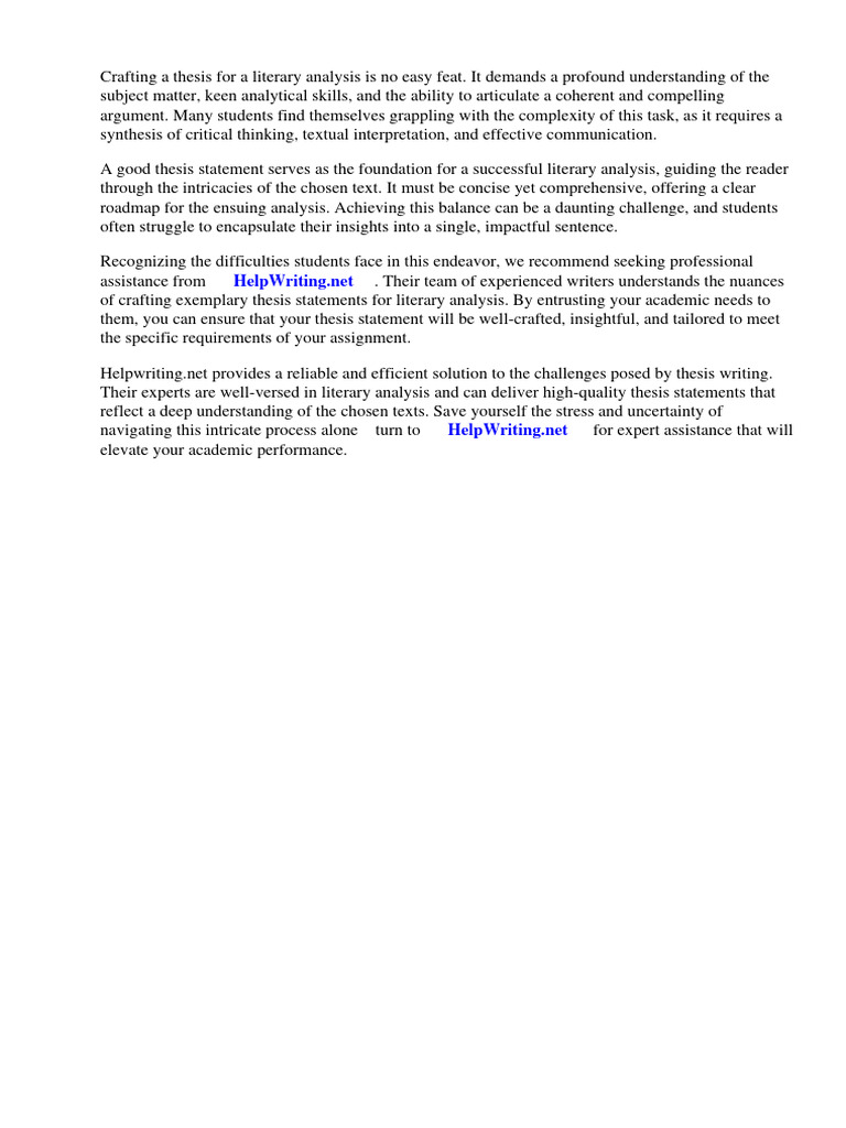Good Thesis Statements For Literary Analysis | PDF | Essays | Thesis