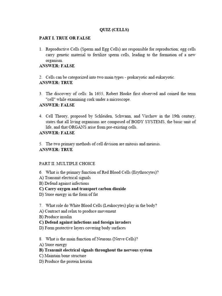 QUIZ About Cells | PDF