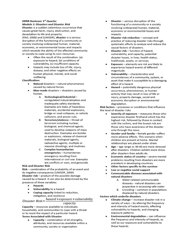 DRRR Reviewer: Disasters & Risks Overview | PDF