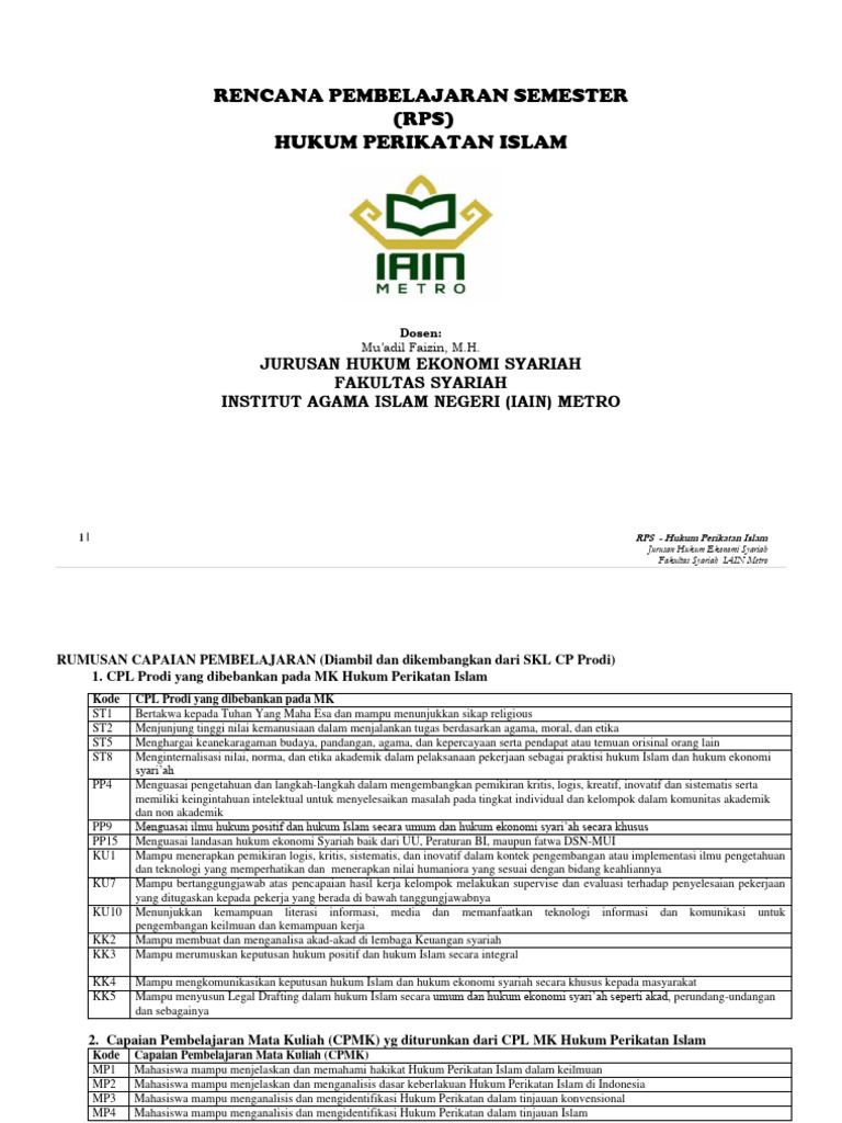 RPS Hukum Perikatan Islam | PDF