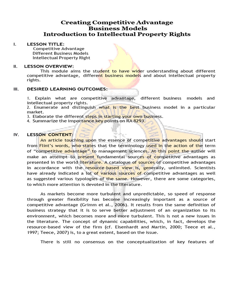 Creating Competitive Advantage, Business Models & Introduction To Intellectual Property | PDF ...