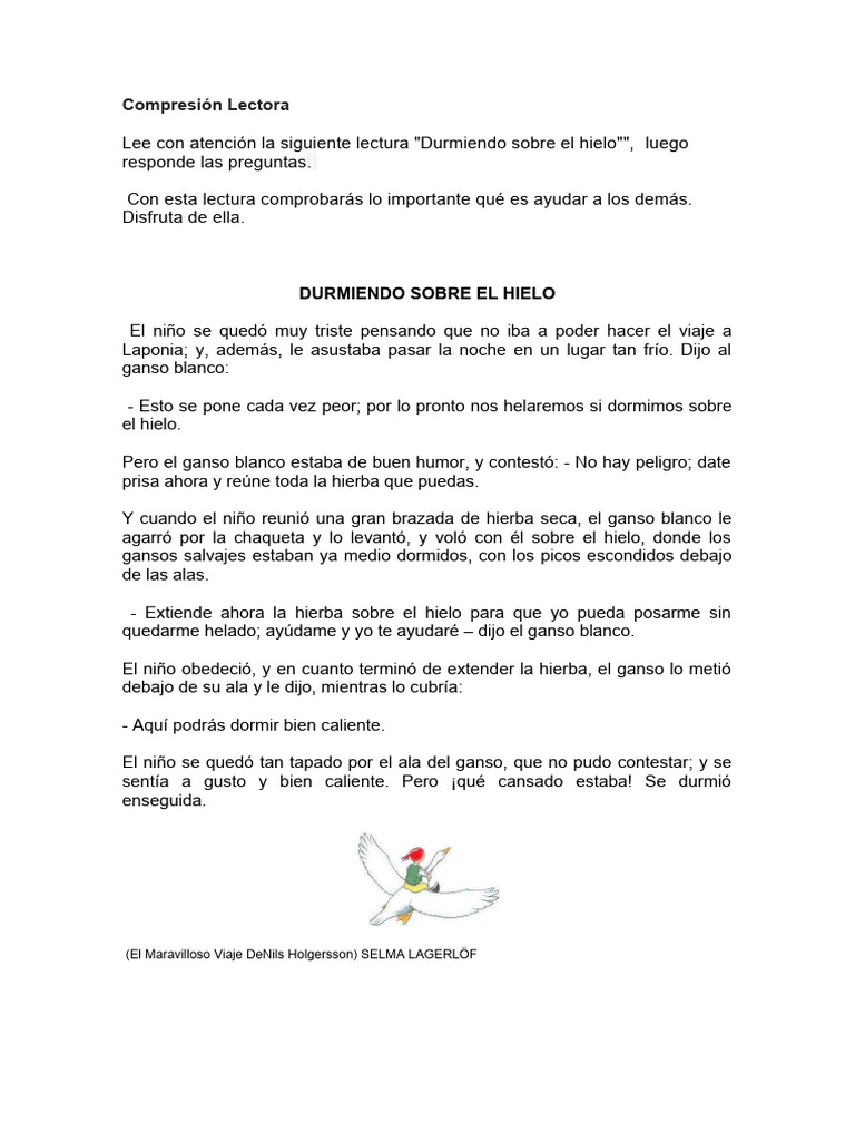 Comprensión Lectora: Durmiendo sobre el Hielo | PDF