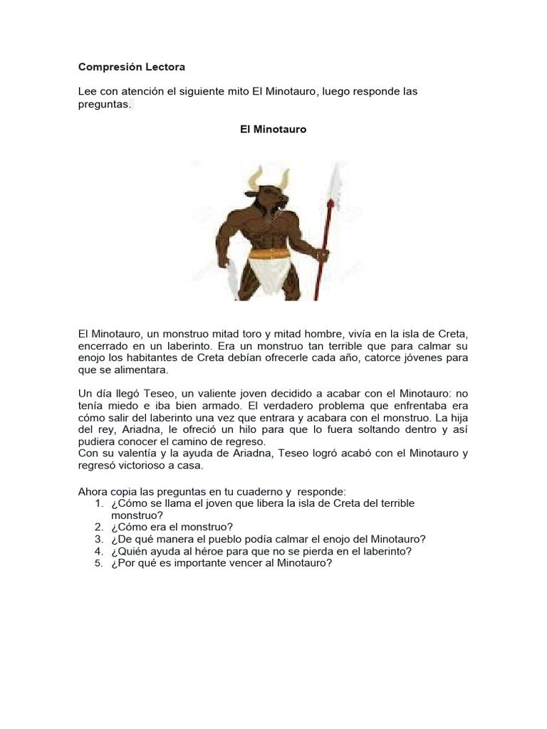 Compresión Lectora - ElMinotauro 06-02-2024 | PDF | Historia | Ficción ...
