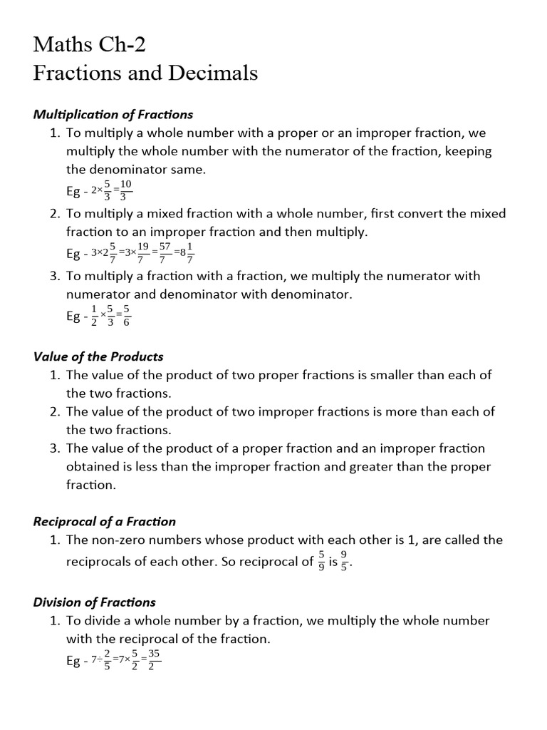 Maths Ch-2 Fractions and Decimals | PDF | Decimal | Arithmetic